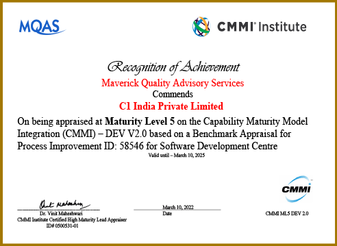 C1 Appraised Again At CMMI Level 5 - C1 India